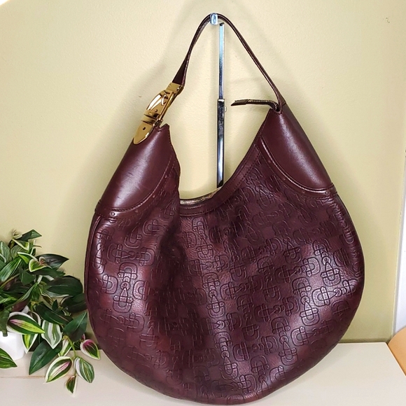 Gucci | Bags | Gucci Burgundy Horsebit Embossed Leather Buckle Hobo ...